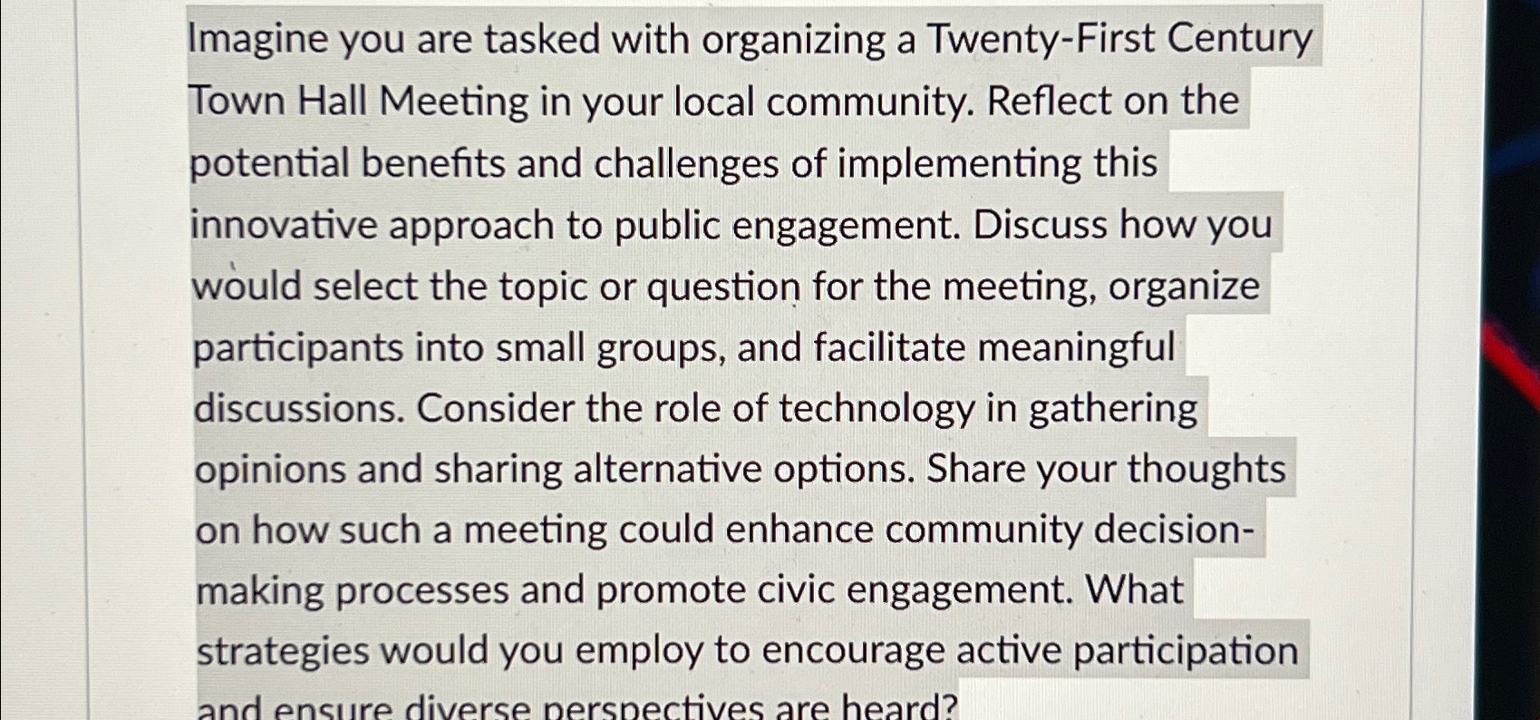 Solved Imagine you are tasked with organizing a Twenty-First | Chegg.com