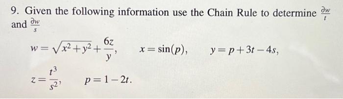 Solved 9. Given the following information use the Chain Rule | Chegg.com