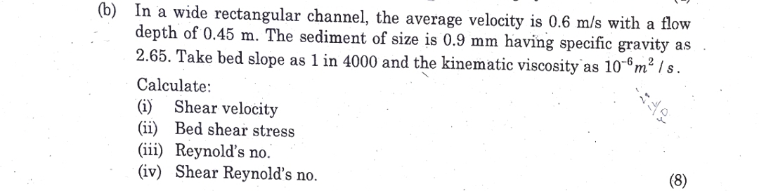 Solved (b) ﻿In a wide rectangular channel, the average | Chegg.com
