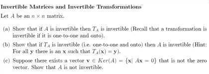 Solved Invertible Matrices and Invertible Transformations | Chegg.com