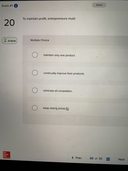 Solved Exam #1 Saved To maintain profit, entrepreneurs must: | Chegg.com