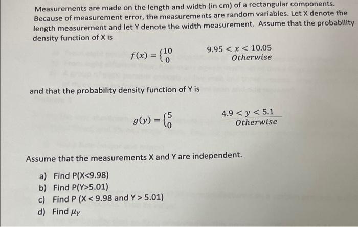 Solved Measurements are made on the length and width (in cm | Chegg.com