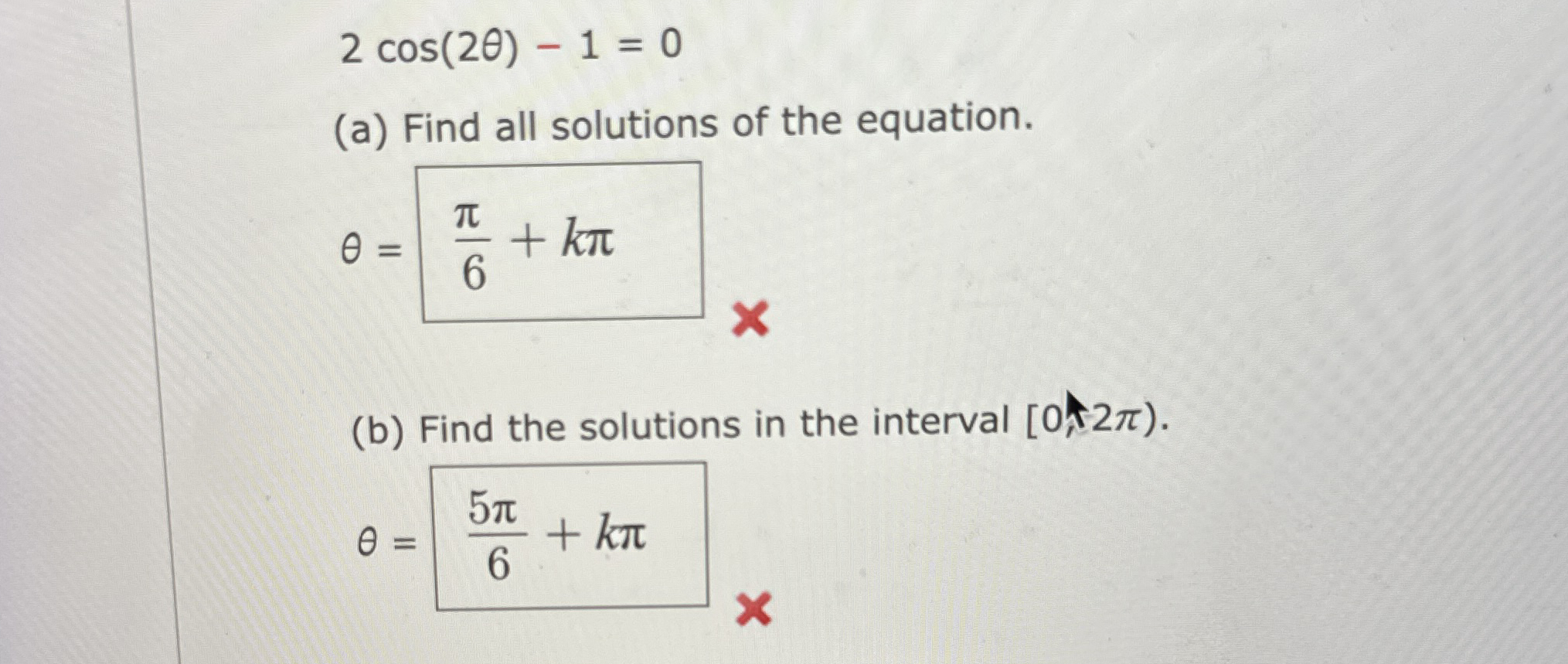 Solved by an EXPERT 2cos(2θ)-1=0(a) ﻿Find all solutions of the | Chegg.com