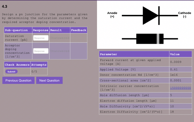 Solved 4.3Design a pn junction for the parameters givenby | Chegg.com