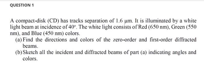 Solved QUESTION 1 A compact-disk (CD) has tracks separation | Chegg.com