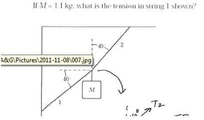 Solved If M = 1.1 kg. What is the tension in string 1 | Chegg.com