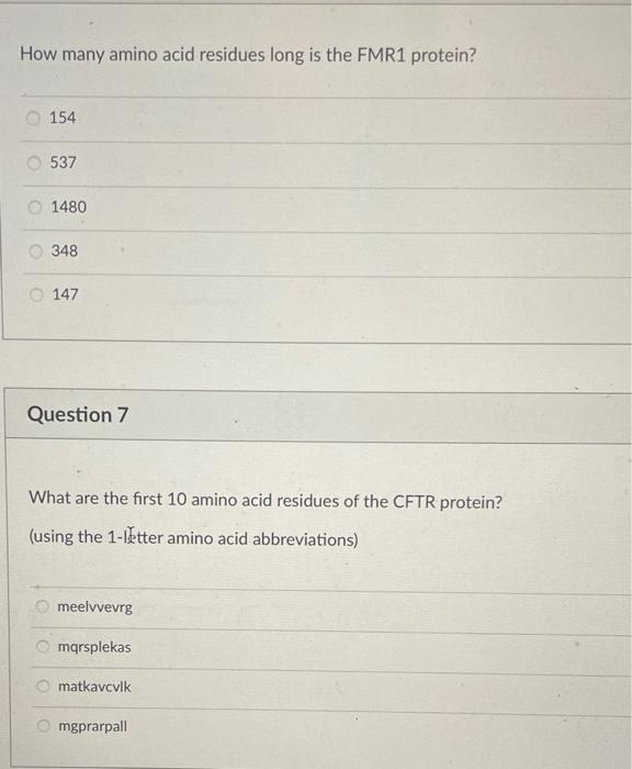 Solved How many amino acid residues long is the FMR1 | Chegg.com