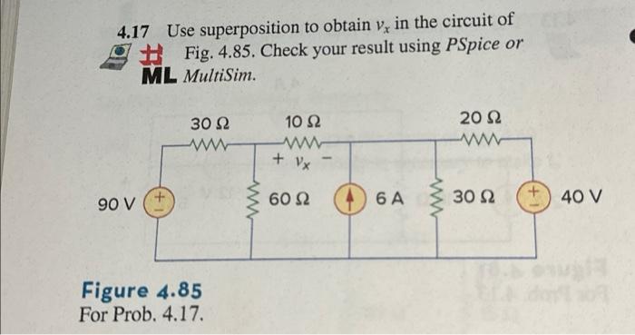 Solved 4.17 Use superposition to obtain v, in the circuit of | Chegg.com