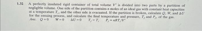 Solved 2 A perfectly insulated rigid container of total | Chegg.com