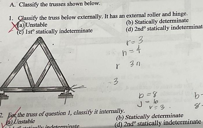Solved A. Classify the trusses shown below. 1. Classify the | Chegg.com