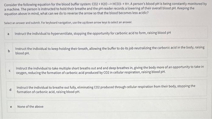 Solved Consider the following equation for the blood buffer | Chegg.com