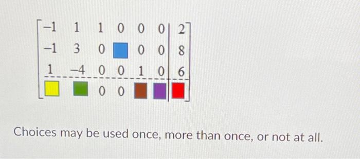 Solved ⎣⎡−1−1113−4010000 0001000286⎦⎤ Choices may be used | Chegg.com