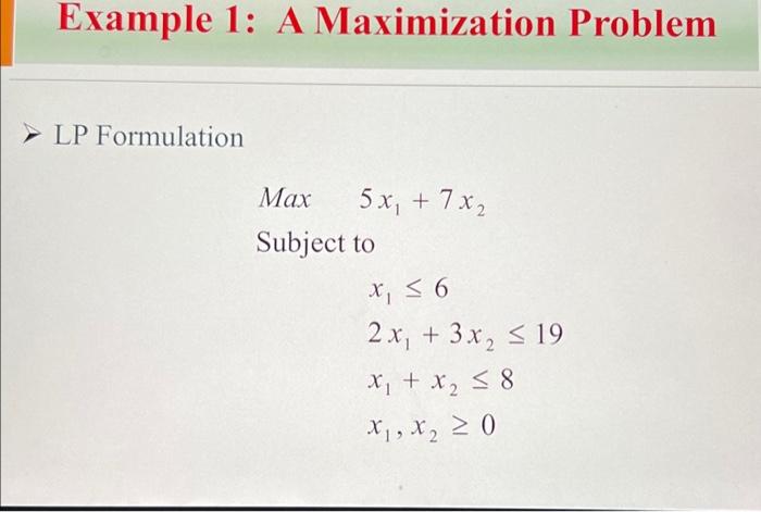 Solved Example 1: A Maximization Problem LP Formulation Max | Chegg.com
