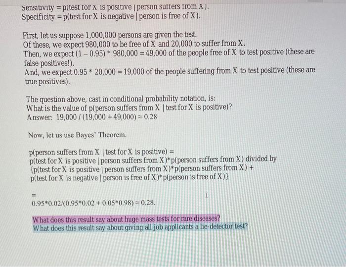 Solved Sensitivity Versus Specificity An Application Of 