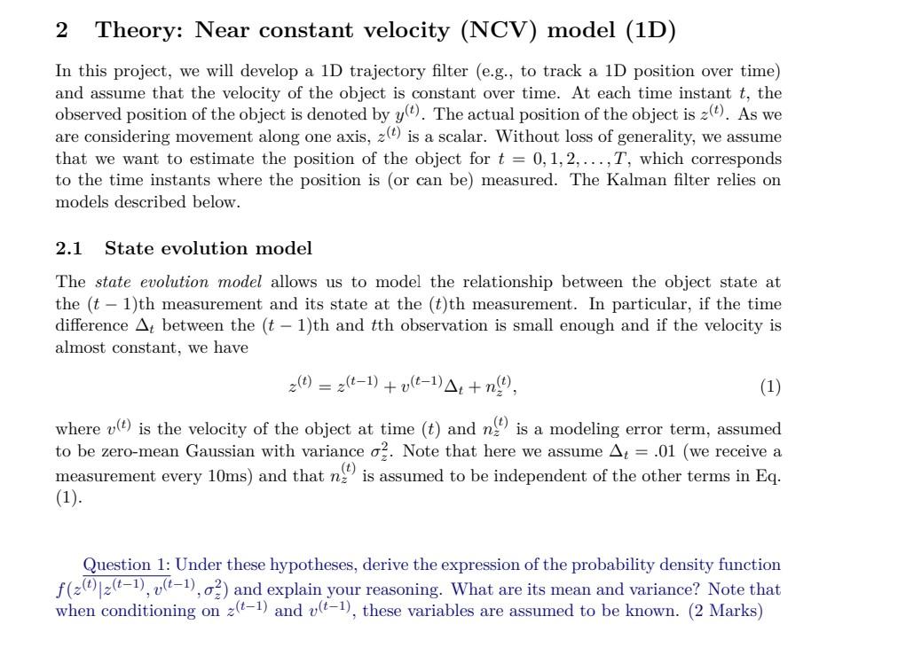2 Theory: Near constant velocity (NCV) model (10) In | Chegg.com
