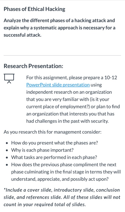 Solved Phases of Ethical Hacking Analyze the different | Chegg.com