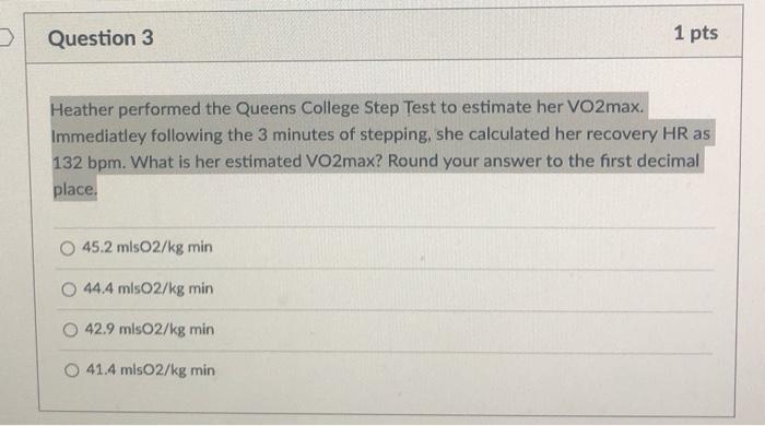 Solved Question 3 1 pts Heather performed the Queens College | Chegg.com