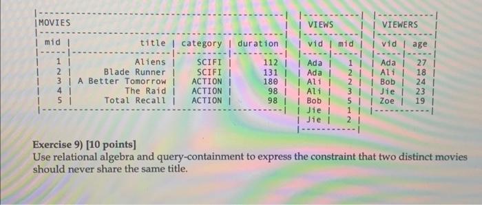 Solved Exercise 7) [10 points] With respect to the database | Chegg.com