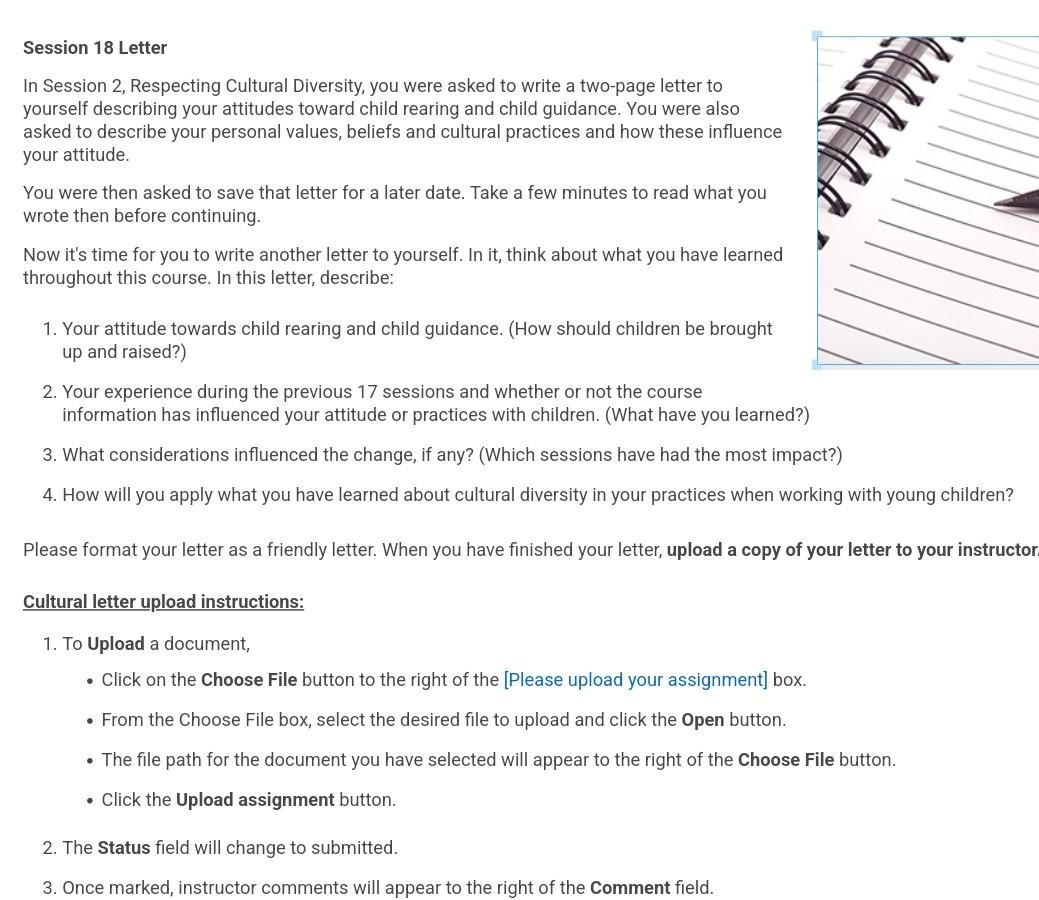 Solved Session 18 Letter In Session 2, Respecting Cultural | Chegg.com