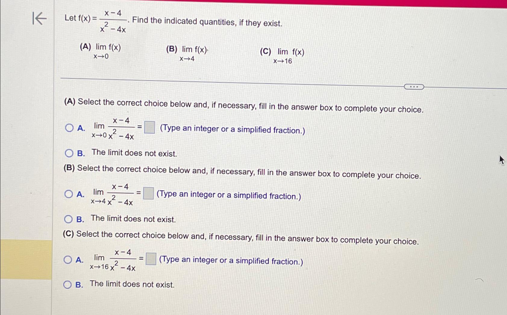 Solved Let f(x)=(x-4)/(x^(2)-4x). Find the indicated | Chegg.com