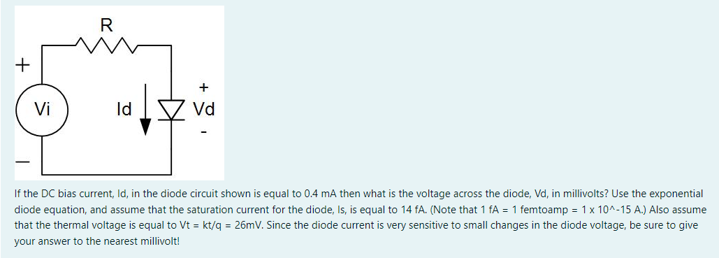 Solved If the DC bias current, Id, in the diode circuit | Chegg.com