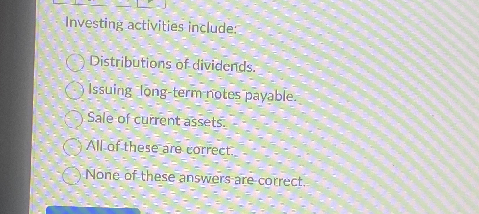 Solved Investing activities include:Distributions of | Chegg.com