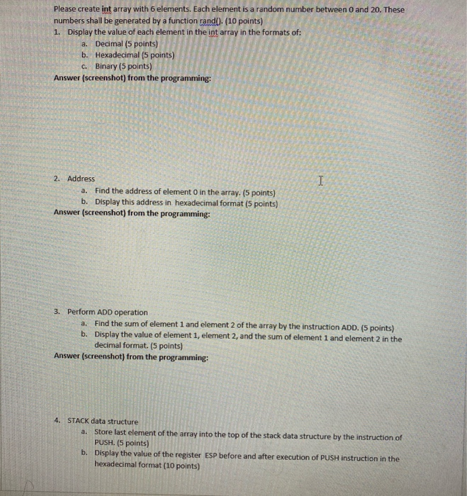 Solved Please Create Int Array With 6 Elements Each Element 