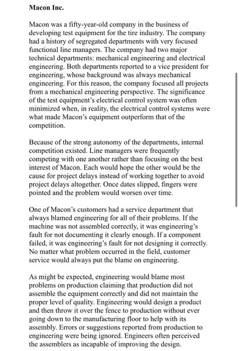 Solved Macon Inc. Macon was a fifty-year-old company in the | Chegg.com