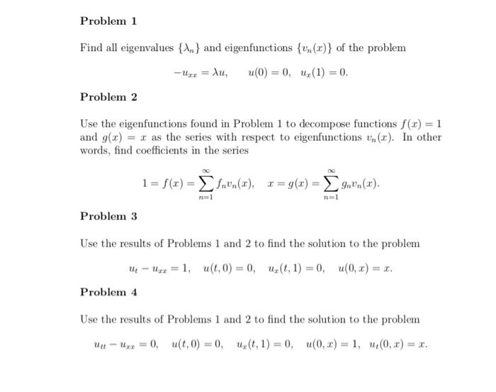 Solved Find all eigenvalues {λn} and eigenfunctions {vn(x)} | Chegg.com