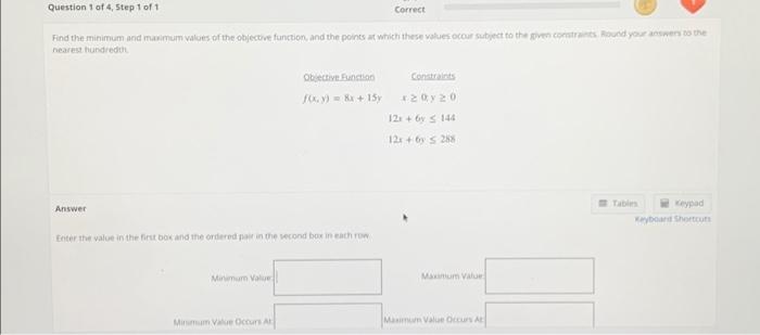 Solved Question 1 of 4, Step 1 of 1 Find the minimum and | Chegg.com