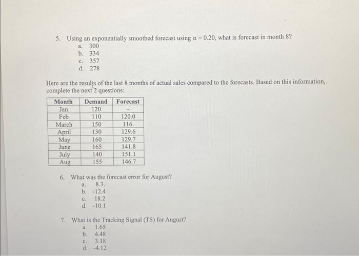 Solved 5. Using an exponentially smoothed forecast using | Chegg.com
