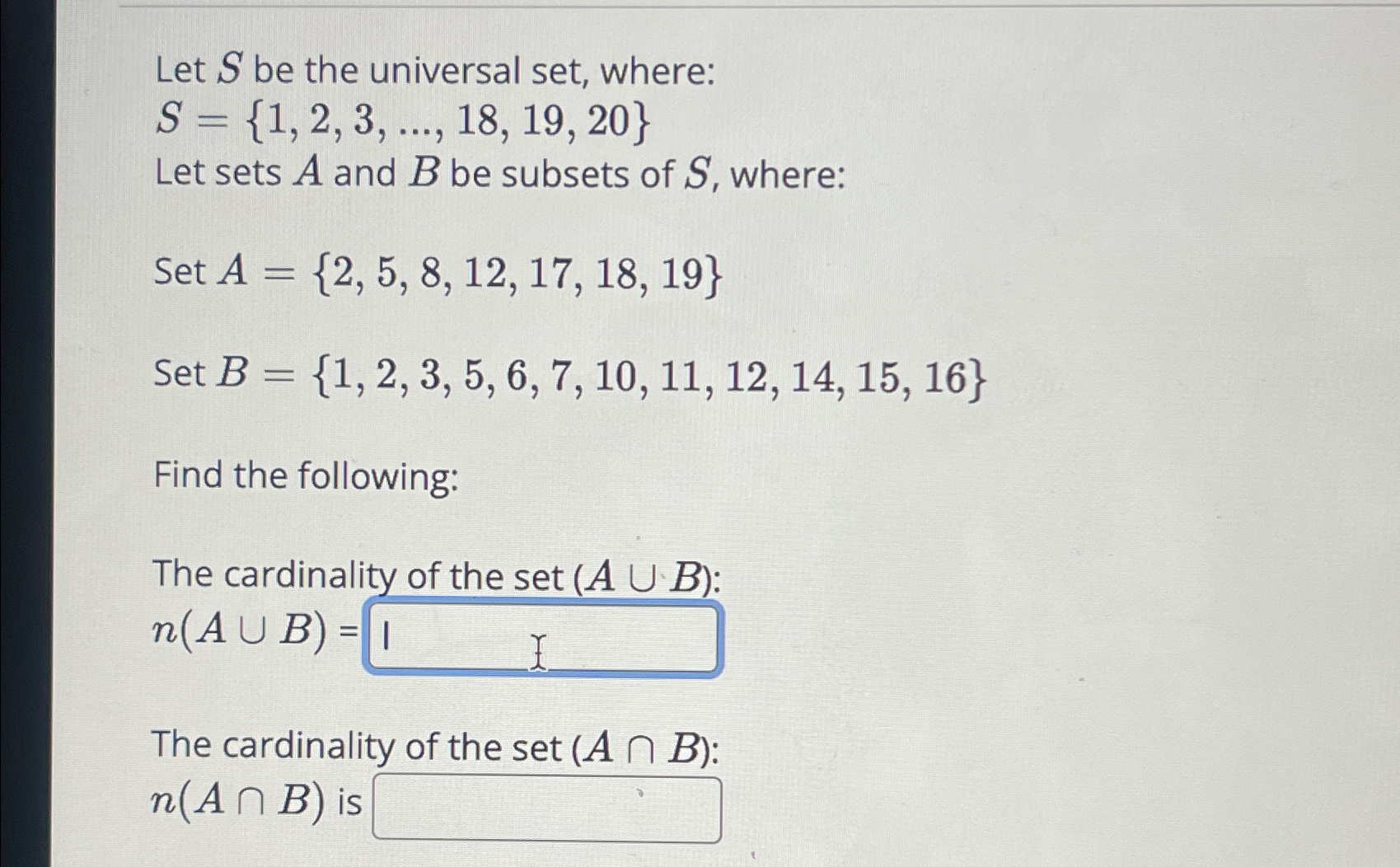 Solved Let S ﻿be the universal set, | Chegg.com