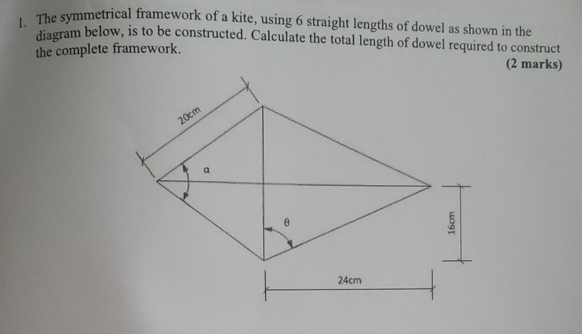 Solved 1. The symmetrical framework of a kite, using 6 | Chegg.com