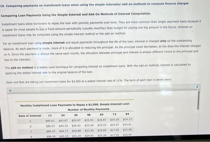 Solved comparing loan payments using the simplie intrest and | Chegg.com