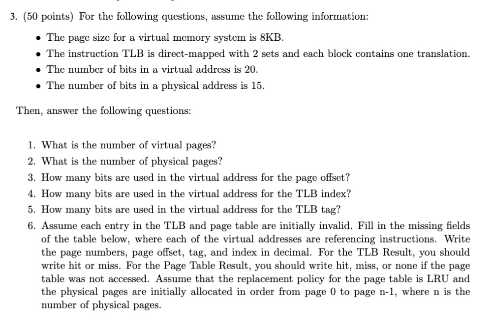 Solved (50 ﻿points) ﻿For the following questions, assume the | Chegg.com