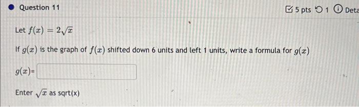 Solved Let f(x)=2x If g(x) is the graph of f(x) shifted down | Chegg.com