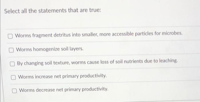 Solved Select all the statements that are true: Worms | Chegg.com