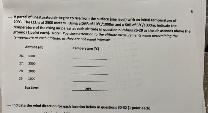 Solved 5 UN A parcel of unsaturated air begins to rise from | Chegg.com