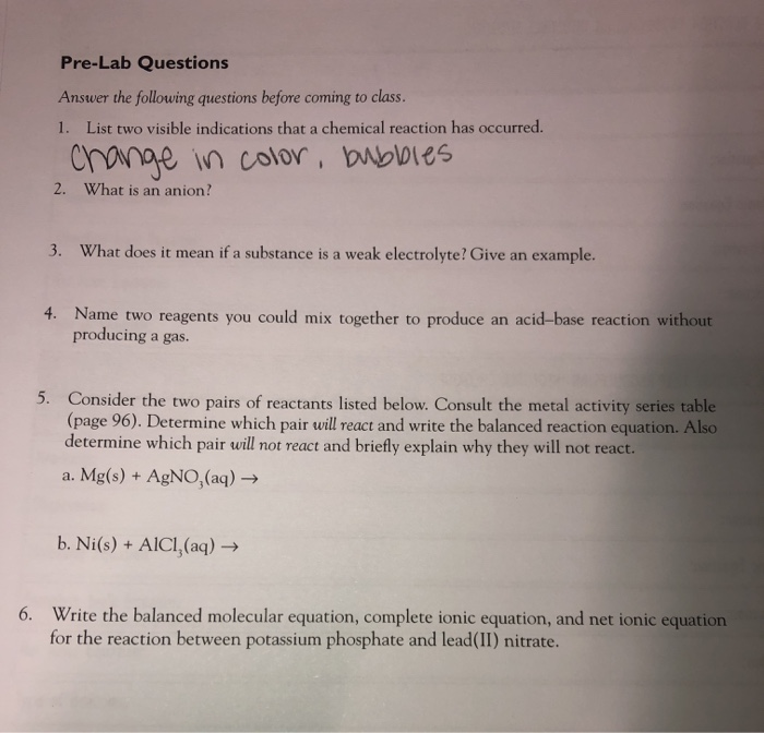 Solved Pre-Lab Questions Answer the following questions | Chegg.com
