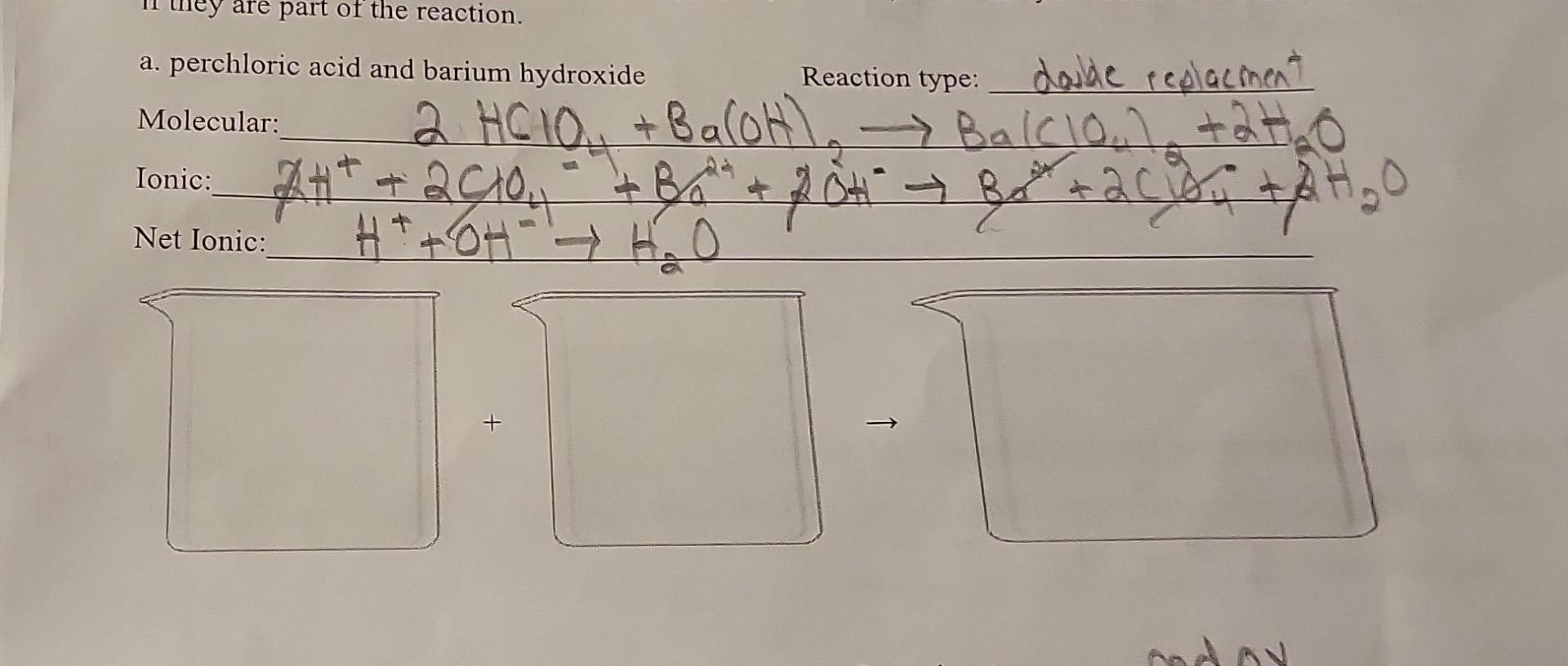 Solved Molecular: 2HClO4+BaCHI2→BalClO4)+2H2O Net Ionic: | Chegg.com
