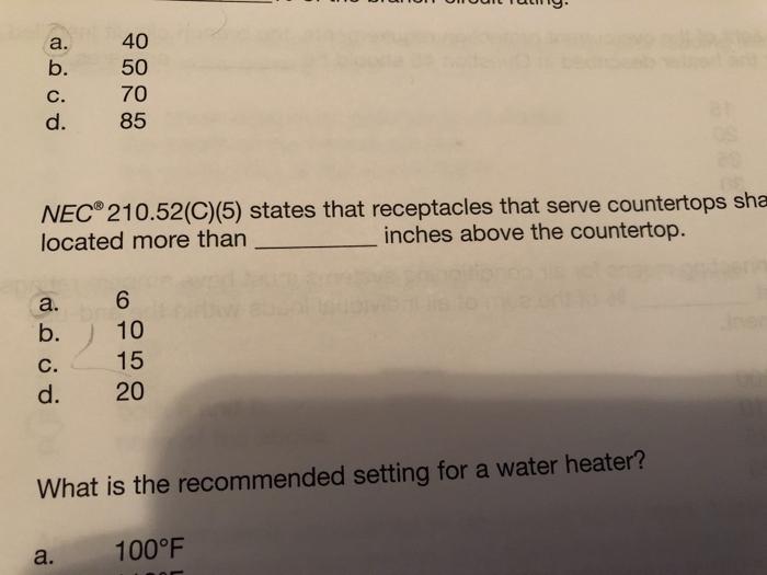 Solved 40 a. b. C. 50 70 85 d. NECⓇ 210.52(C)(5) states that | Chegg.com