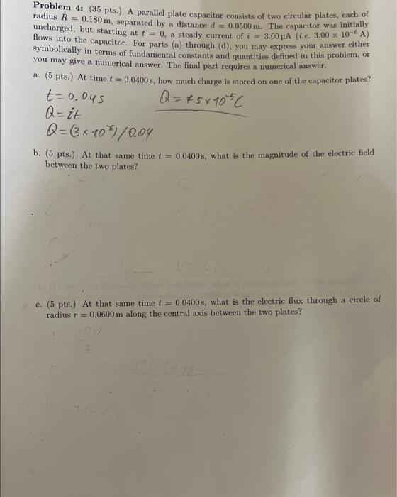 Solved Problem 4: ( 35pts.) A parallel plate capacitor | Chegg.com