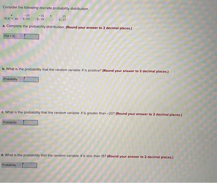 Solved Consider the following discrete probability | Chegg.com
