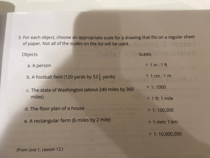 Solved 3. For each object, choose an appropriate scale for a | Chegg.com