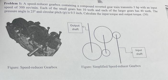 Solved Problem 1: A speed-reducer gearbox containing a | Chegg.com