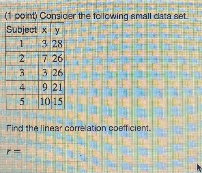 (1 point) Consider the following small data set. Find | Chegg.com