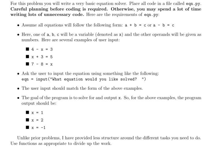 Solved For This Problem You Will Write A Very Basic Equation Chegg