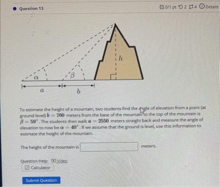 Solved To estimate the height of a mountain, two students | Chegg.com