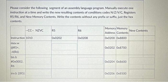 Solved Please consider the following segment of an assembly | Chegg.com