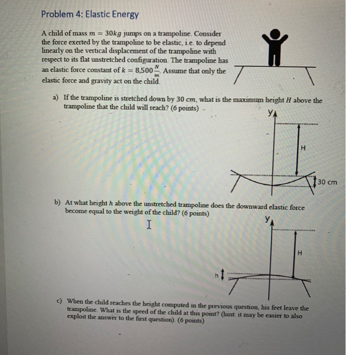 Solved Problem 4: Elastic Energy A child of mass m = 30kg | Chegg.com